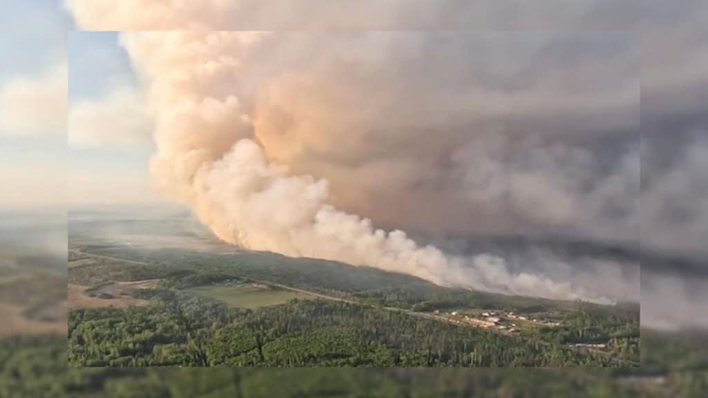 Wildfires near Fort Nelson merge